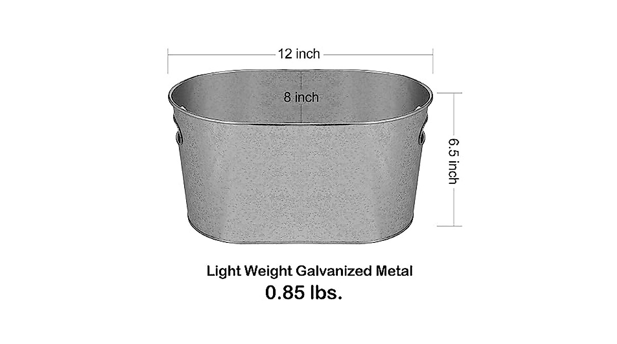 BARsics 5-Quart Galvanized Metal Tub for Beverages & Décor