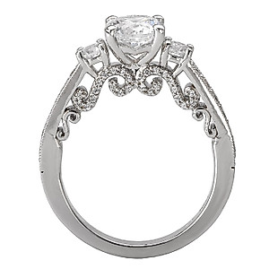 Aihpos Vintage Engagement Rings for Women White Gold with 1 Carat Center Moissanite, 3 Stone Engagement Rings Platinum Plated Silver 10K 14K 18K Gold with Text Engraving(Platinum Plated Silver)