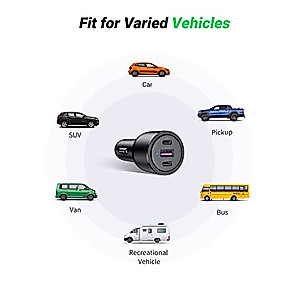 UGREEN 69W USB C Car Charger, PD 65W&PD 20W&SCP 22.5W/QC 18W Type C Car Charger Fast Charging, Car Charger Adapter Compatible with iPhone 14/13/12/11/iPad/Mac Book, Galaxy S23/S22/S21/S20/S10/Note 20