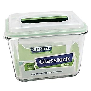 GlassLock Rectangular Handy Tempered Glass Food Container 2500ml Airtight Anti Spill RP602