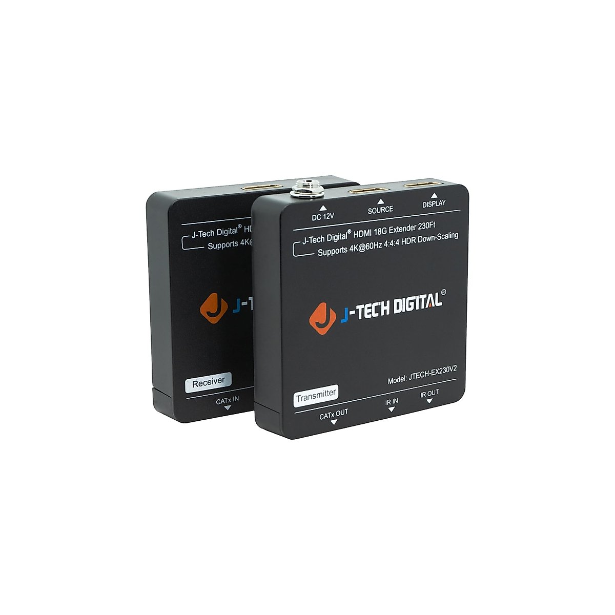 J-Tech Digital HDMI Extender 4K 60Hz Over Cat5e/6 Ethernet Cable Up to 230ft. Supports 4K Downscale HDMI Loop Out PoC HDR Bi-Directional IR [JTECH-EX230V2]