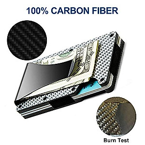 YHF RFID Blocking Money Clip Wallets for Men & Women - Minimalist Wallet Credit Card Holder/Organizer - Carbon Fiber Wallets Slim Ideal Gift For Mens Women(Silver)