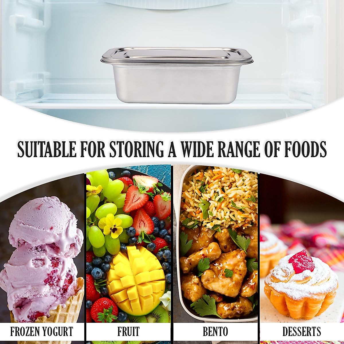 LNQ LUNIQI 1Pcs Stainless Steel Food Storage Containers with Lids Ice Cream Storage Containers Food Keeper Freezer Box Refrigerator Storage For Food Preservation and Homemade Ice Cream（1000ML