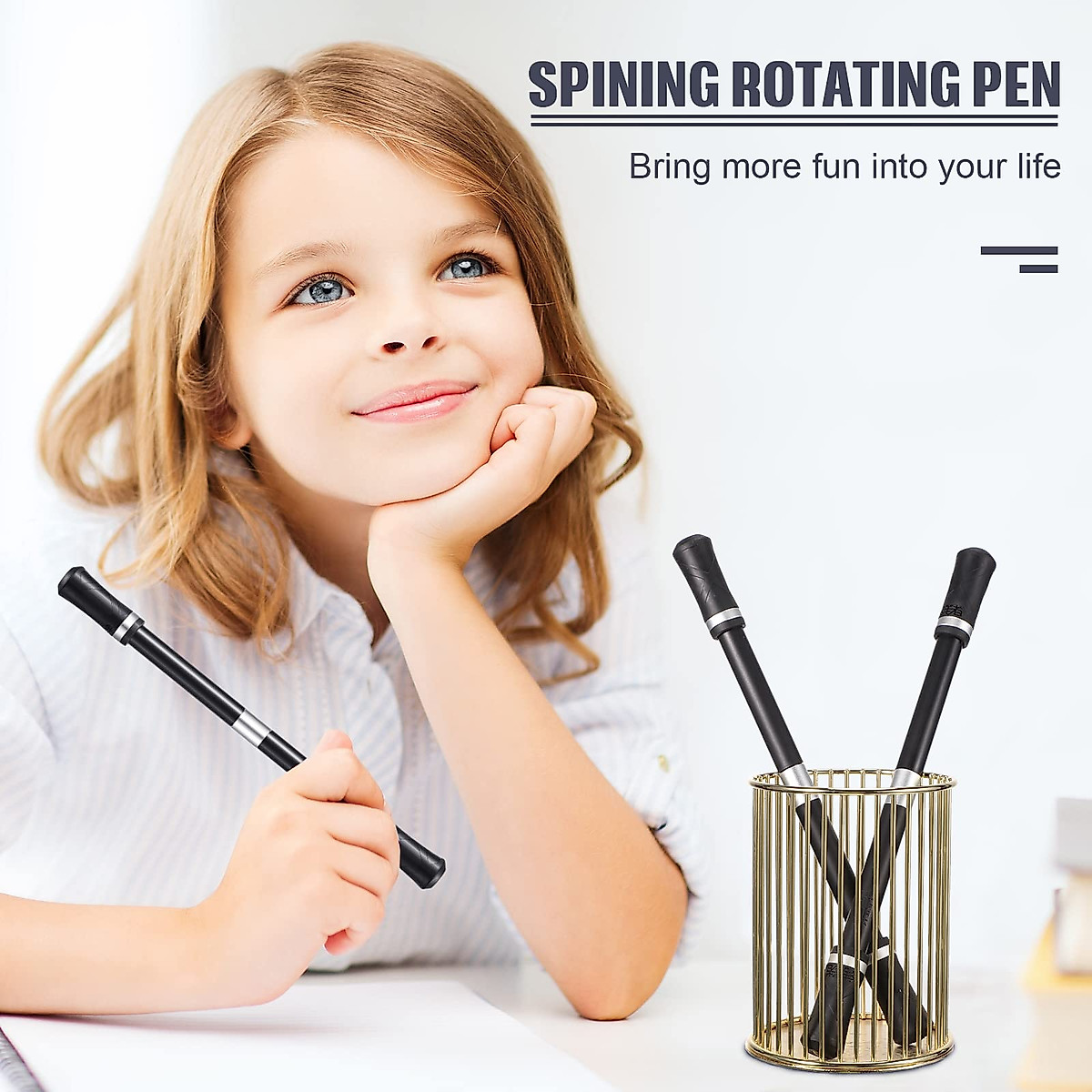 2 Pieces Spinning Pen Rolling Finger Rotating Pen Gaming Trick Pen Mod with Tutorial No Pen Refill Stress Releasing Brain Training Toys for Kids Adults Student Office Supplies (Black and Silver)