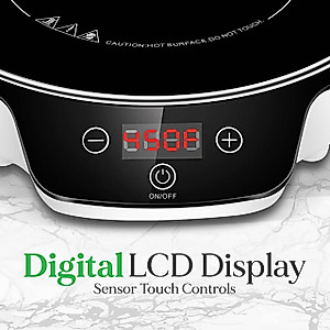 Electronic Plug-in, Flameless Burner Design with Digital Display, 17 Temperature Range, Sensor Touch Controls and Auto Shut Off Function, Portable Single Burner Cooktop