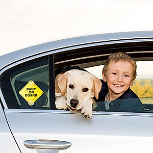 cobee Baby on Board Car Warning Signs, 2 Pcs 5"x5" Safety Car Sign with Double Suction Cups, Baby in Car Sticker for Car Window Cling Reusable Durable Baby on Board Sticker Decal(Style-A)