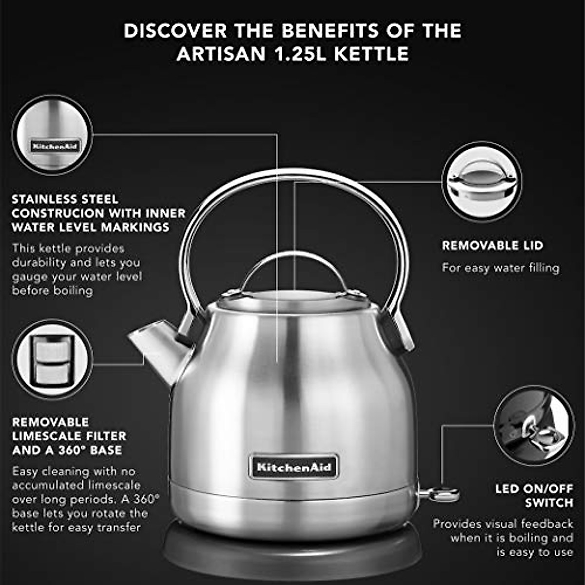 KitchenAid KEK1222SX 1.25-Liter Electric Kettle - Brushed Stainless Steel,Small & KMT4115SX Stainless Steel Toaster, Brushed Stainless Steel