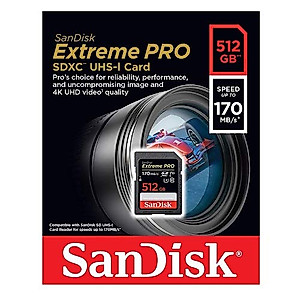 SanDisk Extreme Pro 512GB SD Card SDXC UHS-I Card for Cameras Works with Canon EOS R, M50, M100 (SDSDXXY-512G-GN4IN) 4K UHD Video Class 10 Bundle with 1 Everything But Stromboli 3.0 Memory Card Reader