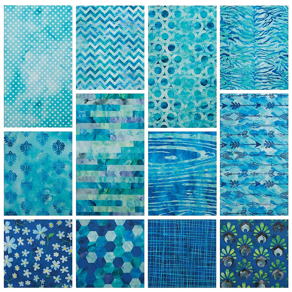 Chuanshui 12 PCS 11.4 x 11.4 inches (29 x 29 CM) 100% Cotton Craft Fabric Bundle for Patchwork 12 Different Pattern Pre-cut Quilting Fabric Square for DIY Craft Sewing (blue pattern)
