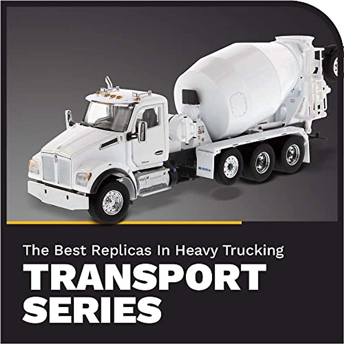 Diecast Masters Kenworth T880 SFFA Concrete Mixer Truck - Pearl White | Tandem with Lift Axle and McNeilus Bridgemaster Mixer | 1:50 Scale Model Semi Trucks | Diecast Model 71081