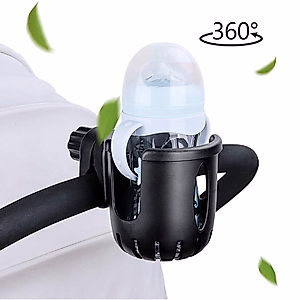 Universal Cup Holders for Bikes and Strollers, Drink Holders for Trolleys and Wheelchairs with 360-degree Rotation (Black, 1 Piece)