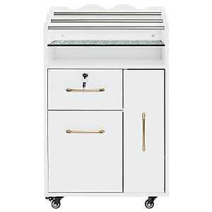 BarberPub Salon Cart with Storage Drawer Cabinet Barber Trolley with Wheels Rolling Salon Cart for Hair Stylist Beauty Organizer 2045 (White)