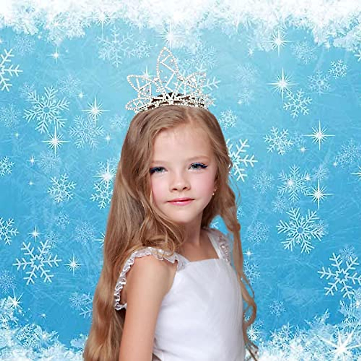 Allenjoy 7x5ft Ice Blue Winter Backdrop for Studio Photography 1st First Birthday Party Decoration Banner Festival White Snowflake Snowfall Christmas Background Baby Shower Kids Photo Booth Props