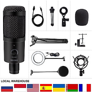 Wireless Microphones USB Microphone Condenser D80 Recording Microphone with Stand and Ring Light for PC Karaoke Streaming Podcasting Microphone to Sing. (Color : D80 5) (Color : D80 5) (D80 7)