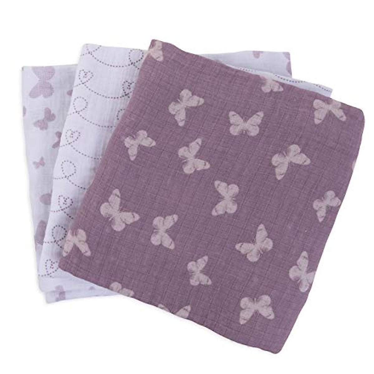 Ely's & Co. Muslin Swaddle Blanket 100% Soft Muslin Cotton 3 Pack 47"x 47" (Lavender Butterfly)