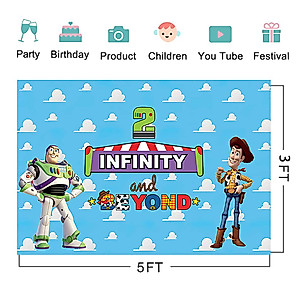 Two Infinity and Beyond Backdrop for 2nd Birthday Party Supplies 5x3ft Toy Story Photo Backgrounds Two Infinity and Beyond Theme Baby Shower Banner for Birthday Cake Table Decoration
