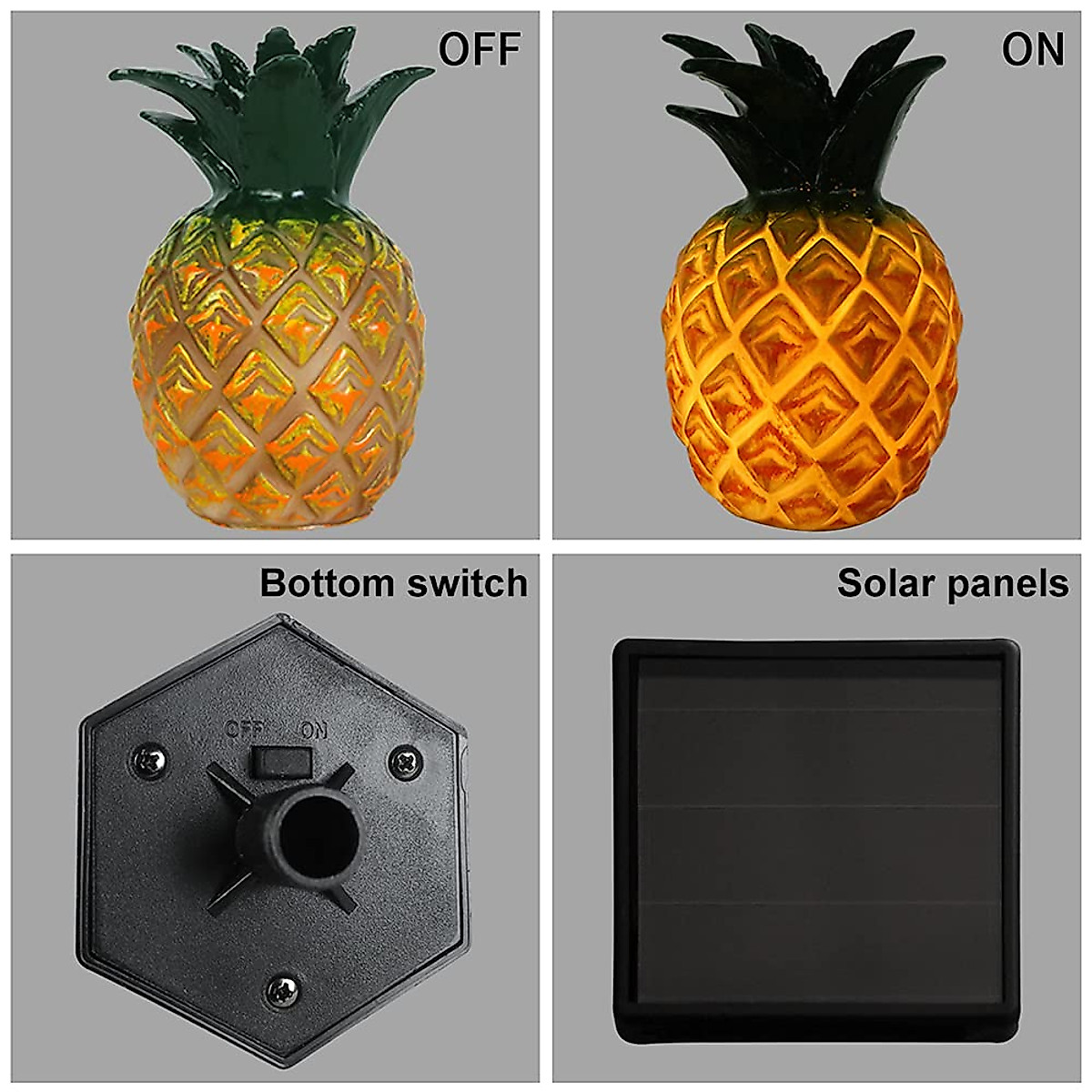 Yuhoo Solar Garden Stakes Lights, Outdoor Waterproof Pineapple Decorative Solar Landscape Stake Night Lights for Pathway Lawn Patio Yard Home Ornament(Yellow), free size