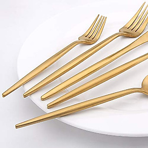 Vanys Silverware Set, Matte Gold Flatware Cutlery Set Service for 4, Satin Finish 20 Piece Stainless Steel Utensils Set for Home and Restaurant, Dishwasher Safe