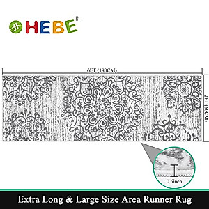 HEBE Vintage Runner Rug 2x6 Ft Non Slip Distressed Medallion Area Rugs Washable Boho Floor Carpet Runner for Hallways Entryway Laundry Room Kitchen Bathroom
