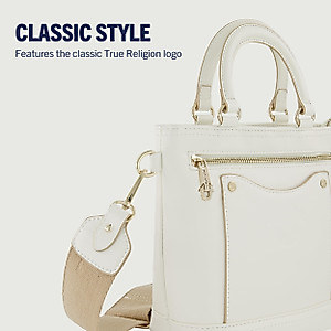 True Religion Women's Shoulder Bag Purse, Adjustable Crossbody Handbag with Horseshoe Logo Zipper, White