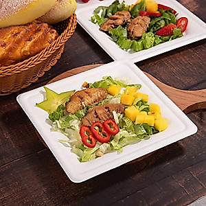 SUT 8-Inch Compostable Paper Plates, 100 PCS Square Biodegradable Bagasse Plates, Heavy-Duty Microwaveable Plates, Eco-Friendly Natural Disposable Plates, Made of Sugarcane Fibers, for Party, Picnic