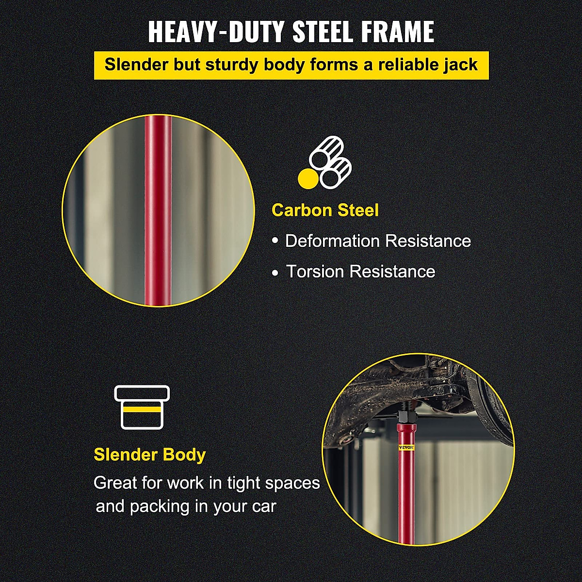 Bestauto Underhoist Stand 3/4 Ton Capacity Pole Jack Heavy Duty Jack Stand Car Support Jack Lifting from 38.4" to 74.8", Triangular Base, Two Wheels, Easy Adjustment, Automotive Support, Red