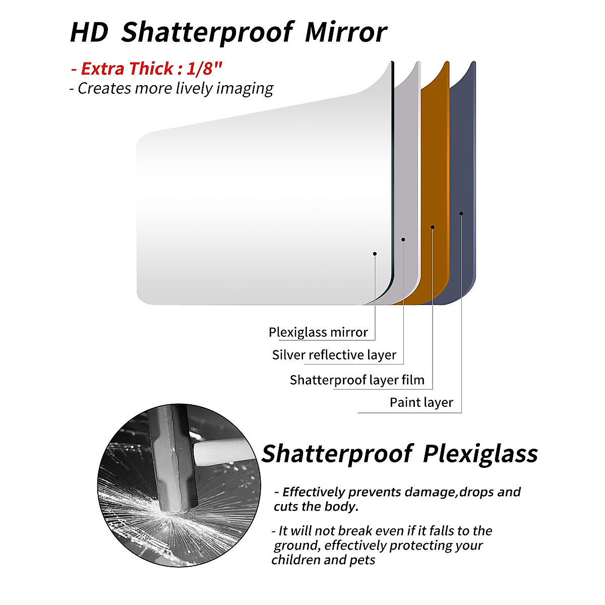 Full Length Wall Mirror Tiles,Glassless Mirror for Kids,Acrylic Extra Thick 1/8",40"x10" 4Pcs 10"x10",Shatterproof Frameless Mirror Wall Stickers.Apply Bedroom,Living Room,Door