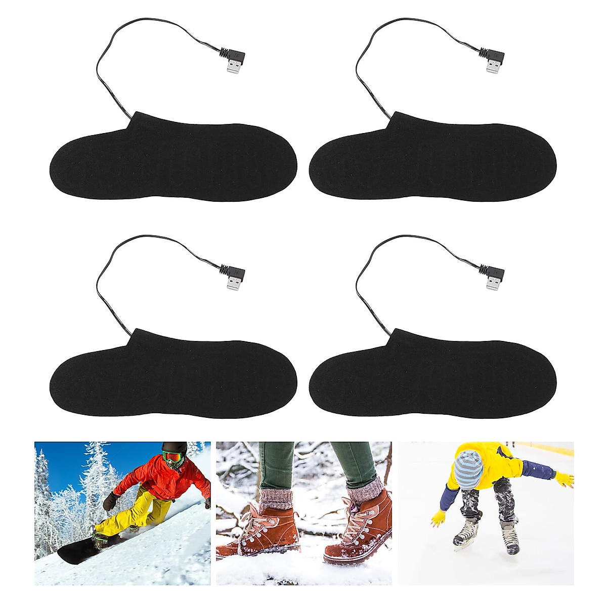 Buachois 4 Pcs Heated Socks,Electric Heated Insoles Foot Warmers USB Rechargeable,Battery Heated Socks,Winter Foot Warmer Socks for Skiing, Hiking, Cycling, Camping, Hunting, Fishing