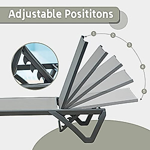 Domi Pool Lounge Chairs Set of 2, Adjustable Aluminum Plastic Outdoor Chaise Lounge, All Weather for Outside Beach Poolside Lawn-Grey Textilene