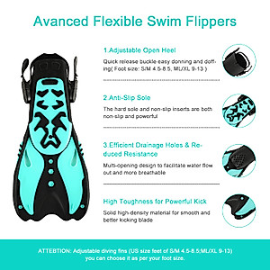 Snorkeling Gear for Adults, Mask Fins Snorkel Set with Diving Mask and Dry Top Snorkel Gear for Snorkeling Swimming Diving