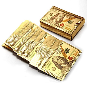 24K Cool Gold Playing Cards with Dollar Pattern Foil Poker Cards Luxury Waterproof Deck of Cards Gold Playing Cards Plastic