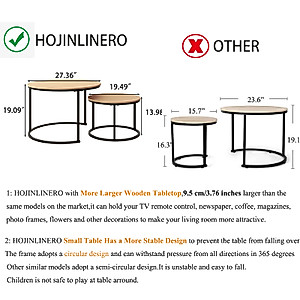 HOJINLINERO Industrial Round Coffee Table Set of 2 End Table for Living Room,Stacking Side Tables, Sturdy and Easy Assembly,Wood Look Accent Furniture with Metal Frame,White+Teak OAKDK