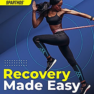 Sparthos Calf Compression Sleeves (Pair) – Leg Compression Socks for Men and Women – Shin Splint Calf Pain Relief Medical Leg Pain and Cramps Recovery Varicose Veins (Blue-M)