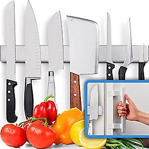 Premium Magnetic Knife Holder for Refrigerator that Doesn't Slide – 17 Inch Professional Double Sided Knife Strip for Fridge - Knife Rack/Knife Bar With Powerful Magnetic Pull Force (Upgraded Version)