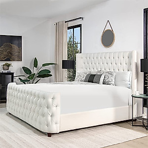 Jennifer Taylor Home Brooklyn King Tufted Panel Bed Headboard and Footboard Set, Antique White Polyester