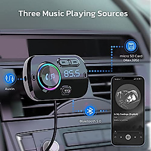 Bluetooth FM Transmitter for Car, Bluetooth 5.0 Wireless Car Adapter with QC3.0 & 5V/2.4A Dual Charging Port, Easy Attached to Air Vent, Hands Free Car Kit, Music Player (TB27), Black1