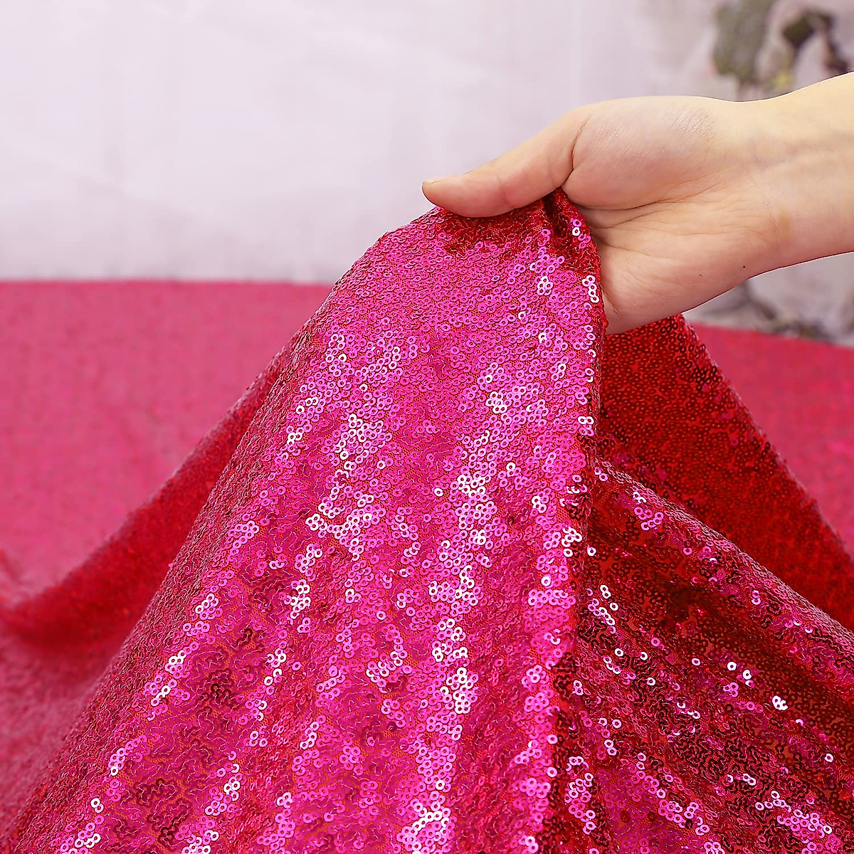 PartyDelight Hot Pink 2FT X 8FT Sparkly Sequin Backdrop Curtains, 2 Panels, for Wedding, Party, Room Decorations.