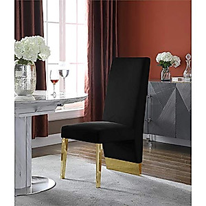 Meridian Furniture Porsha Collection Modern | Contemporary Dining Chair with Deep Channel Tufted Back and Sturdy Metal Legs, Set of 2, 19.5" W x 27" D x 42" H, Black Velvet Upholstered