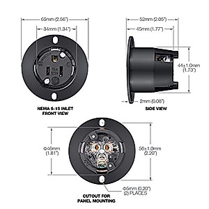 Miady 15 Amp Flanged outlet 125V, NEMA 5-15 Flanged Power outlet Receptacle with Waterproof Front & Back Covers, 2 Pole 3-Wire, for Marine Boat RV Electrical Connections, UL Listed