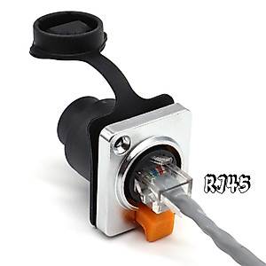LOCHSOEL RJ45 Interface Waterproof sockets Connector,Right Angle Panel Mounting Shielded RJ45 IP65 Waterproof PCB Signal Panel Cat5/5e/6 8P8C Connector Ethernet LAN Cable Connector(2 Set/4 Pack)