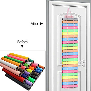 Mightree Vinyl Roll Holder, Wall Mount Vinyl Roll Organizer, Foldable Vinyl Holder Bag for Craft Collecting Vinyl Paper, Wrapping Paper, Hanging Door Vinyl Bag with 24 Compartments, Pink