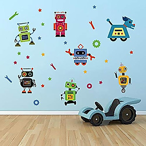 Runtoo Robots Wall Decals Educational Wall Art Stickers for Classroom Kids Boys Bedroom Wall Décor