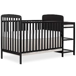 Dream On Me Anna 3-in-1 Full-Size Crib and Changing Table Combo in Black, Greenguard Gold Certified, Non-Toxic Finishes, Includes 1" Changing Pad, Wooden Nursery Furniture