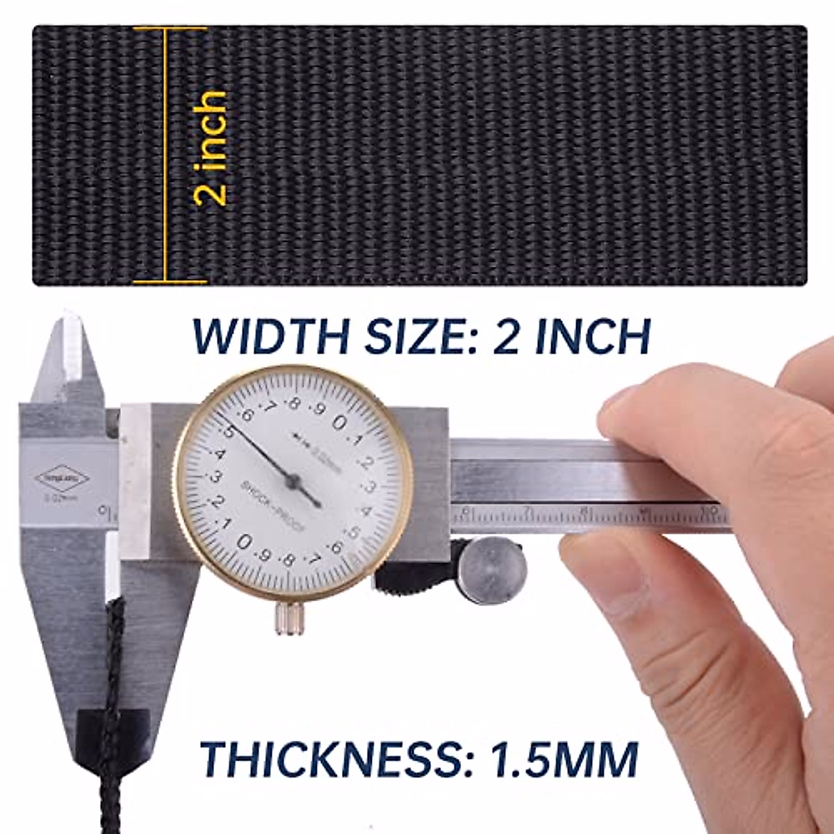 Tinup Webbing 2 Inch Strap Black, Nylon Climbing Webbing Straps 1 Inch Wide, Polypropylene Lawn Chair Webbing Replacement for Indoor or Outdoor Gear, DIY Crafting，Pet Leash