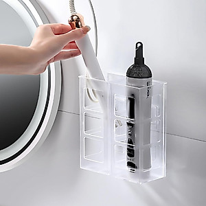 Wall Mount Acrylic Hair Tools Organizer Curling Iron Holder 4Pack Hair Styling Tool Storage Organizers Vanity Storage Basket for Flat Iron Comb Straightener Toothbrush holder for Bathroom (Clear)