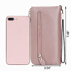 YALUXE Women's Genuien Leather Wristlet Wallets with Multi Card Slots Double Zipper Pocket