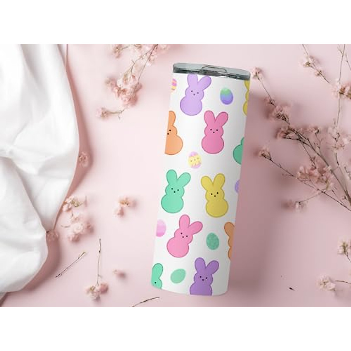 Pastel Peeps Bunny Pattern 20oz Stainless Steel Tumbler with Spillproof Lid and Straw