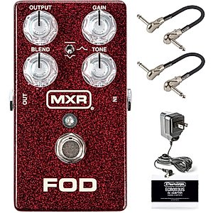 Briskdrop MXR M251 FOD Drive Effects Pedal Bundle with 2 MXR Patch Cables and Dunlop ECB003 Power Supply