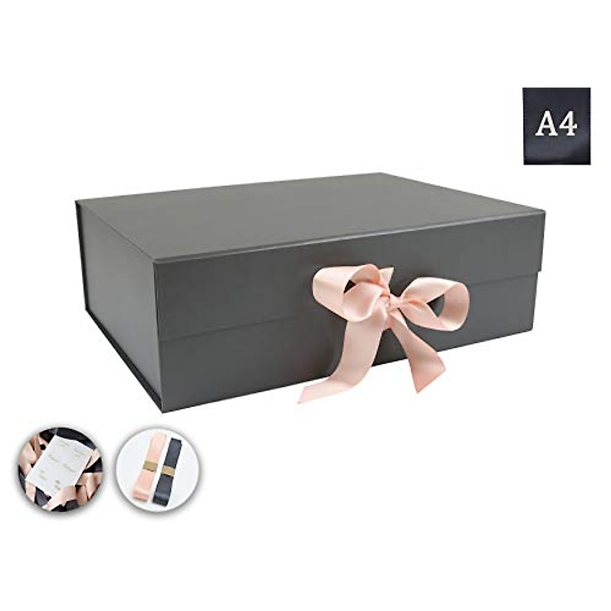 SKETCHGROUP Luxury Gift Box with 2 Satin Ribbon and Magnetic Closure (A4, Black)