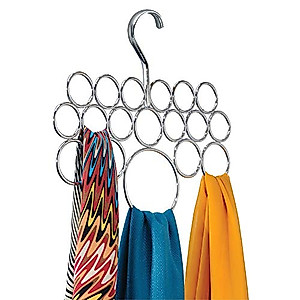 iDesign Axis Metal Loop Scarf Hanger, No Snag Closet Organization Storage Holder for Scarves, Men's Ties, Women's Shawls, Pashminas, Belts, Accessories, Clothes, 18 Loops ,0.3" x 9.9" x 11.2", Chrome